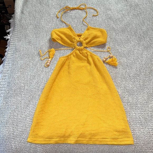 Dresses | Yellow Mini Dress With Cut Outs | Poshmark